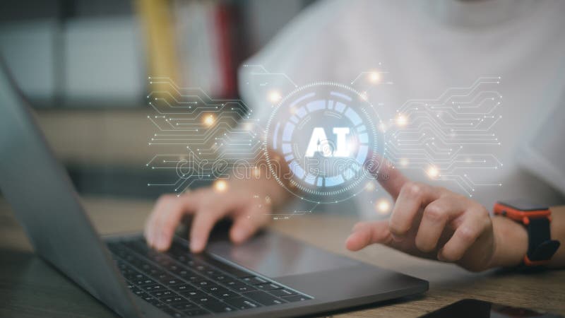 Technology and People Concept Woman Use AI To Help Work, AI Learning ...