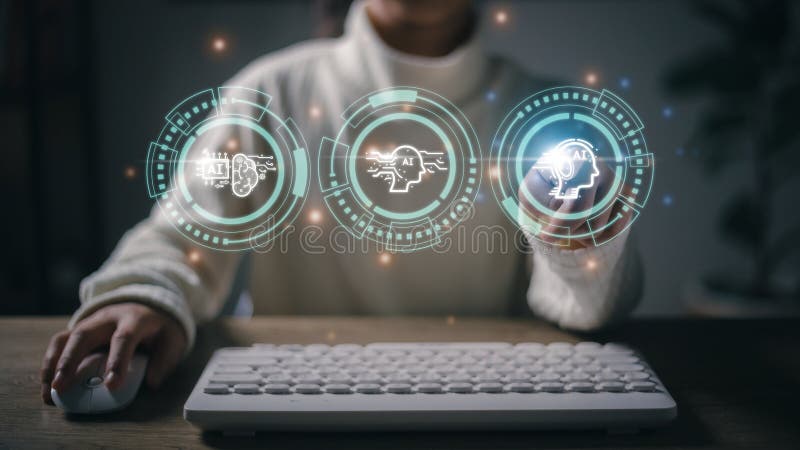 Technology and People Concept Women Use AI To Help Work, AI Learning ...