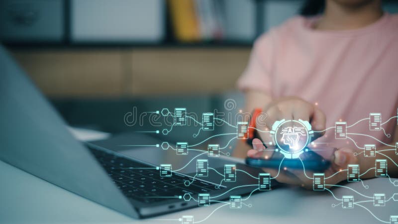 Technology and People Concept Women Use AI To Help Work, AI Learning ...