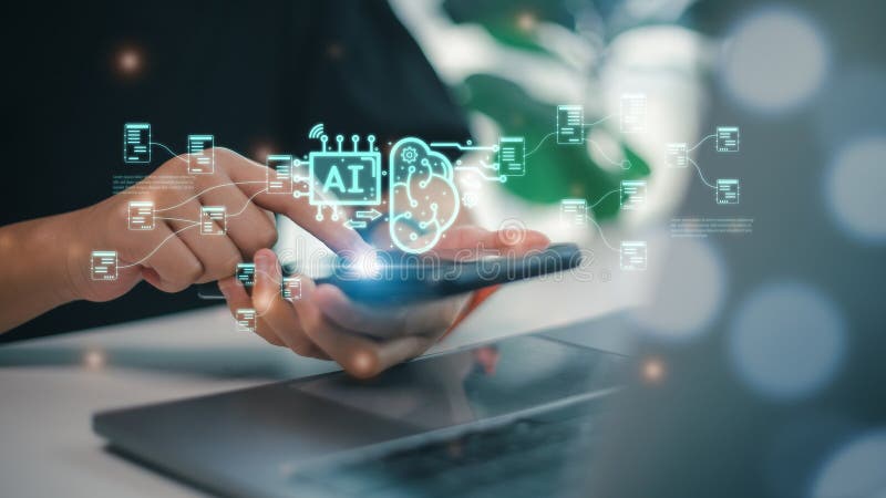 Technology and People Concept Women Use AI To Help Work, AI Learning ...