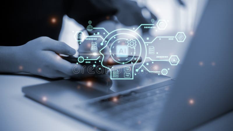 Technology and People Concept Women Use AI To Help Work, AI Learning ...