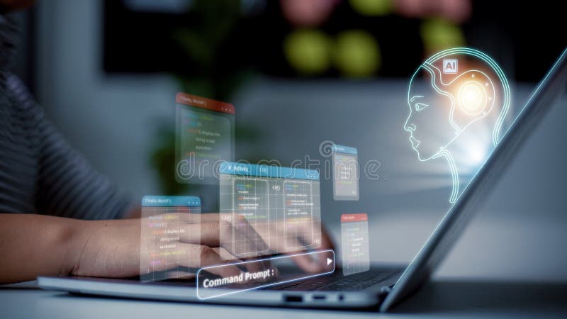 Technology and People Concept Women Use AI To Help Work, AI Learning ...