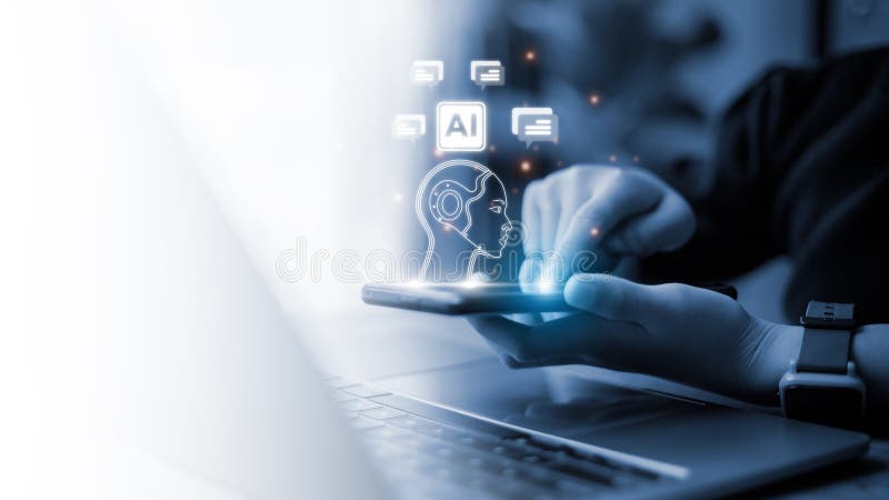 Technology and People Concept Women Use AI To Help Work, AI Learning ...