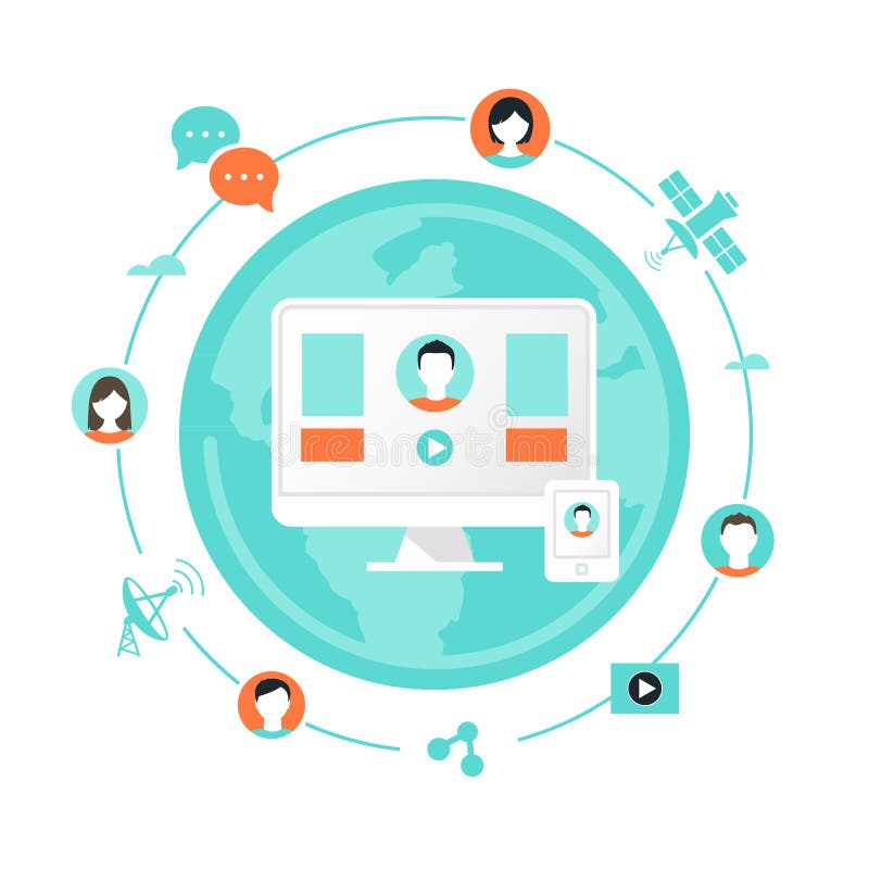 Technology and People Icons Illustration. Computer and Cell Phone ...