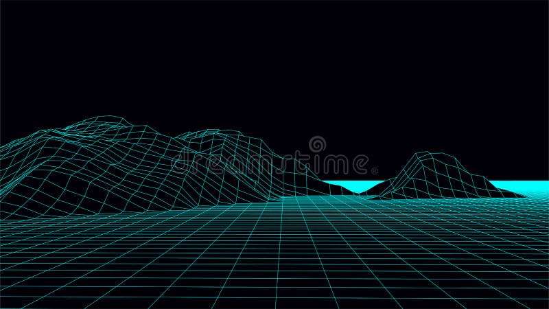 Technology Perspective Grid with Mountain Landscape Background. Vector ...