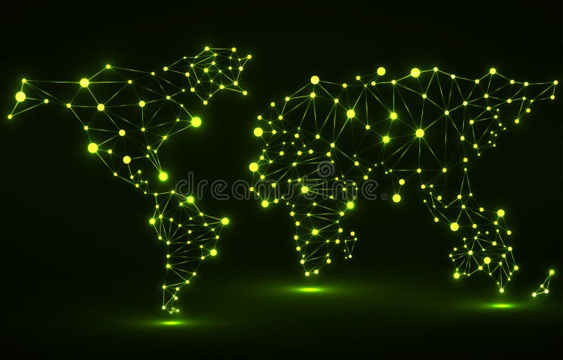 Technology Polygonal World Map. Global Earth Map with Glowing Dots and ...