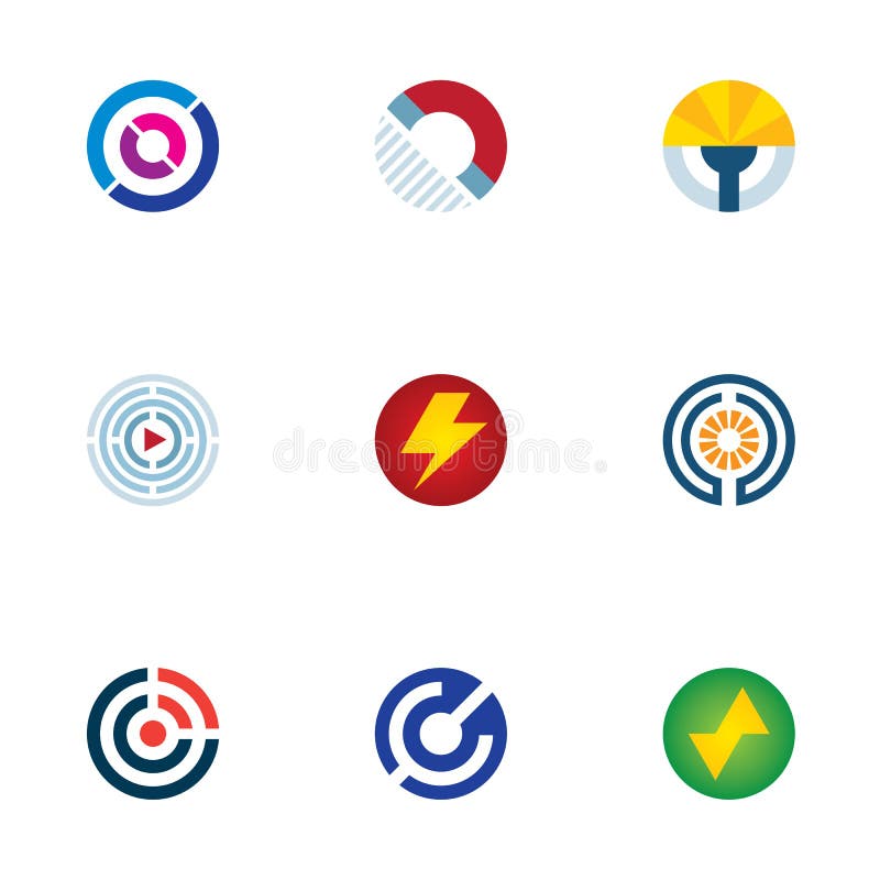 Technology Power Abstract Circle Signal Wave Science Logo Icons Set ...