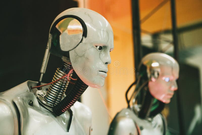 Robotic and Human Hands Touching a Big Data Network Connection ...