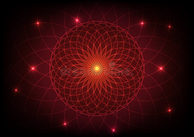 Technology Red Line Flower Link Connecting World Circle Dark Background ...