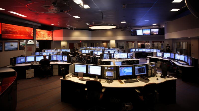 Interior of a Modern Control Room with Computer Monitors and Monitors ...