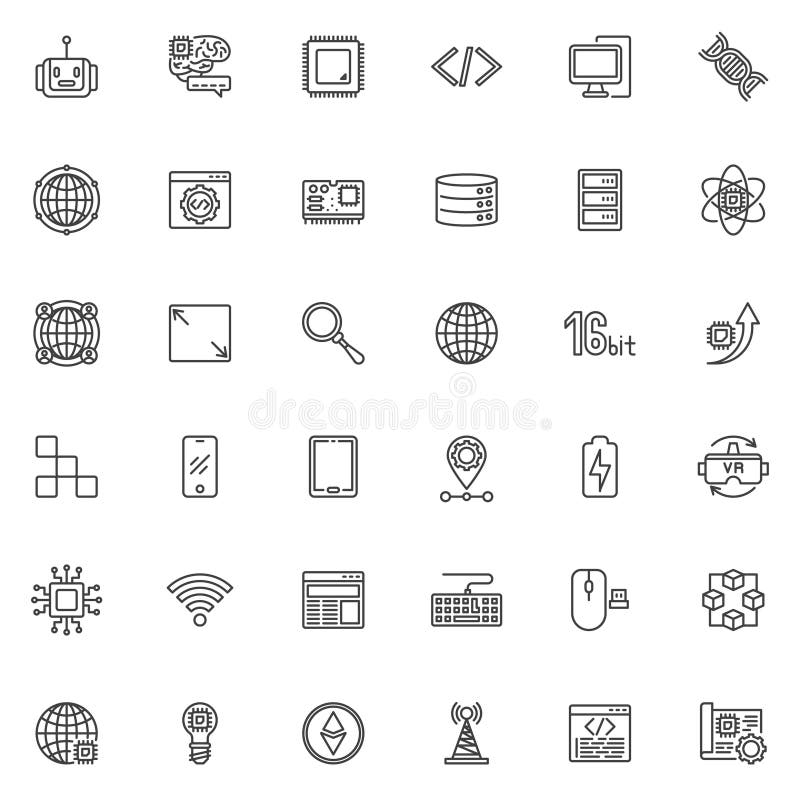 Technology Related Line Icons Set Stock Vector - Illustration of ...