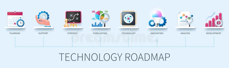 Technology Roadmap Banner with Icons in 3D Style Stock Illustration ...