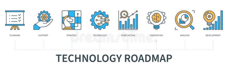 Technology Roadmap Concept with Icons in Minimal Flat Line Style Stock ...