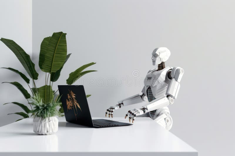 Robot with Laptop. New Technologies. Artificial Intelligence. GPT Chat ... Robot with Laptop. New Technologies. Artificial Intelligence. GPT Chat ...