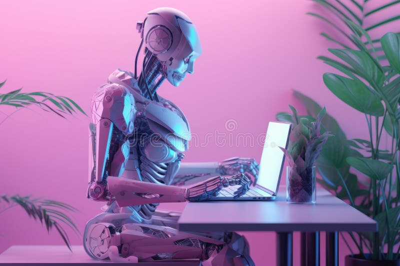 Robot Bot with Computer. New Technologies. Artificial Intelligence. GPT ...