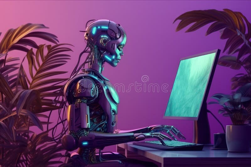 Robot Bot with Computer. New Technologies. Artificial Intelligence. GPT ...