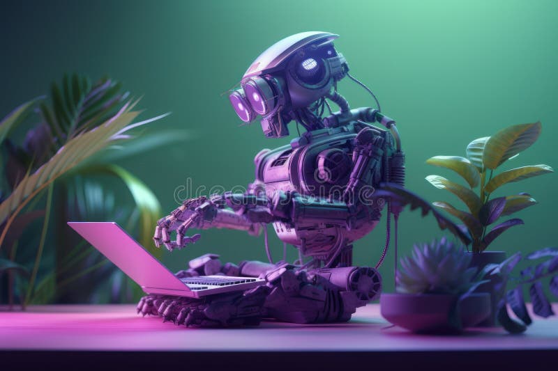 Robot Bot with Computer. New Technologies. Artificial Intelligence. GPT ...