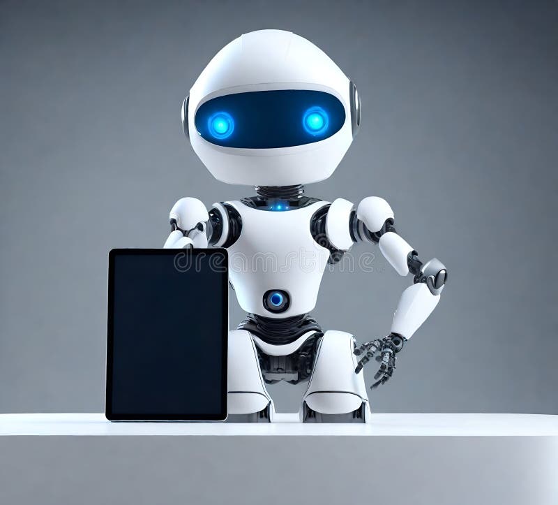 Robot with tablet stock illustration. Illustration of android - 150632516