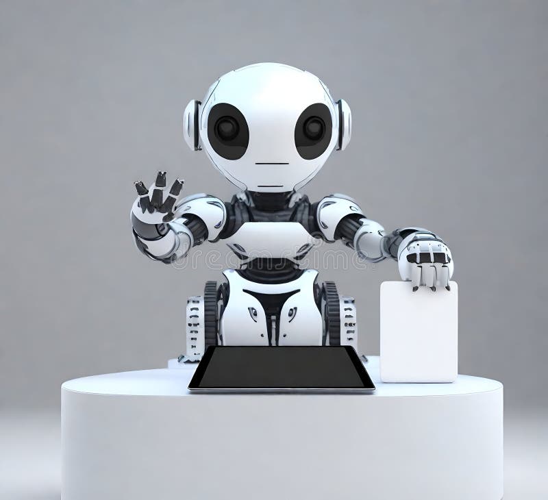 Robot with tablet stock illustration. Illustration of android - 150632516