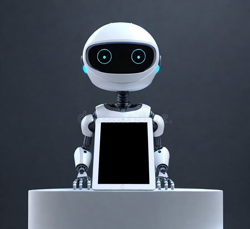 Robot with tablet stock illustration. Illustration of android - 150632516