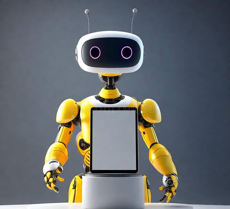 Robot with tablet stock illustration. Illustration of android - 150632516