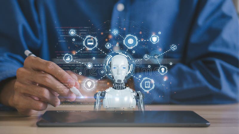 Technology of Robotics Programing and STEM Education Concept.Young Man ...