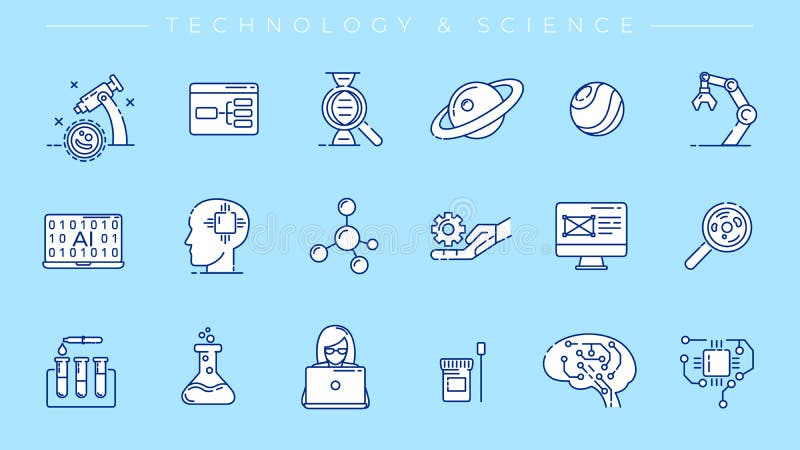 Technology and Science Concept Line Style Vector Icons Set. Stock ...