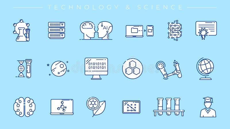 Technology and Science Concept Line Style Vector Icons Set. Stock ...