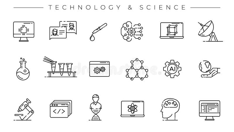 Technology and Science Concept Line Style Vector Icons Set. Stock ...