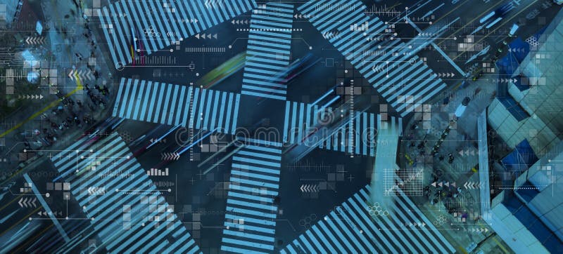 Technology Screen with City Traffic Intersection Stock Image - Image of ...