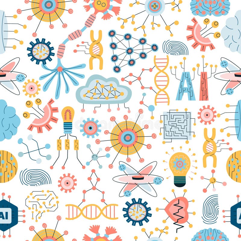 Technology Seamless Pattern with Hand Drawn Neural Networks Stock ...