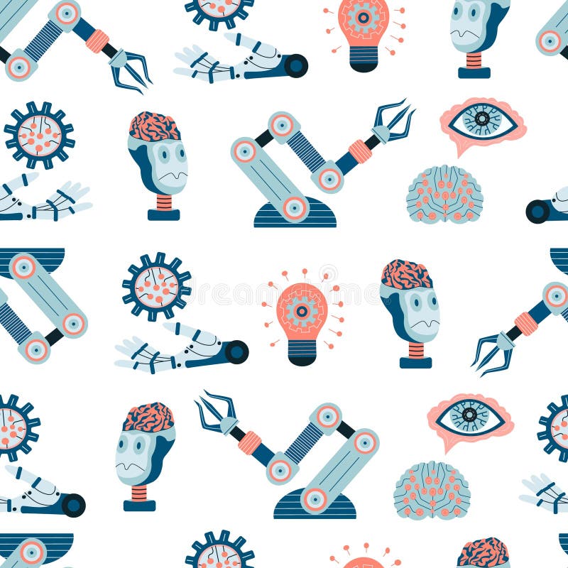 Technology Seamless Pattern with Hand Drawn Neural Networks Stock ...