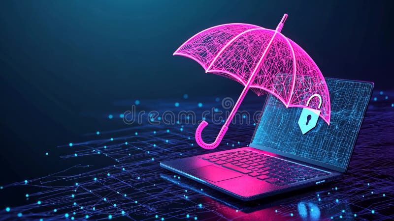 Technology Security Computer Laptop Umbrella Digital Low Poly Wireframe ...