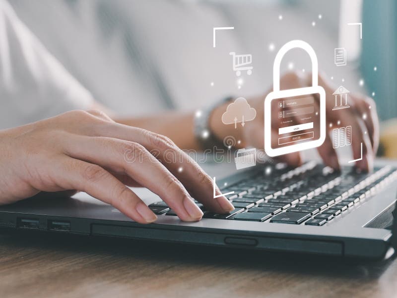 Hand of a Young Woman Entering the Website with Technology Security ...