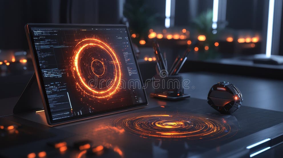 Technology Showcase Futuristic Digital Interface Modern Workspace High ...