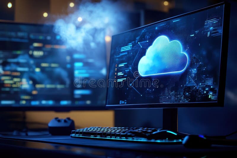 Technology Showcases Cloud Computing Display with Futuristic Graphics ...