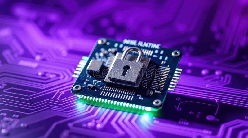 Technology Shows a Microchip with a Padlock Symbolizing Cybersecurity ...