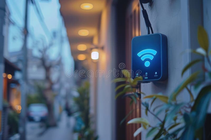 Technology for Smart Home and IoT Concept. Wifi Extender, Blue Wifi Symbol Stock Photo - Image ...