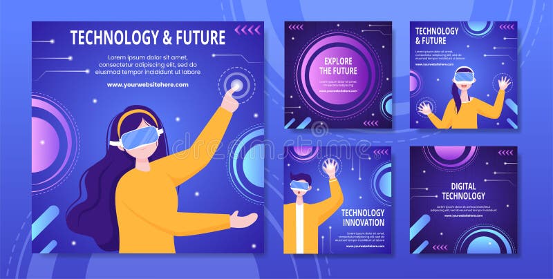 Technology Social Media Post Template Hand Drawn Cartoon Flat ...