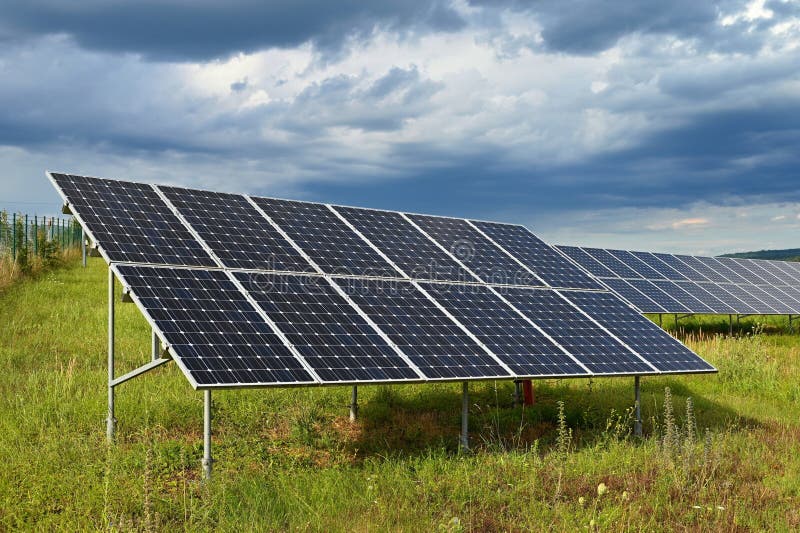 Technology Solar Cell. Solar Panels on the Sky Background. Power Plant ...