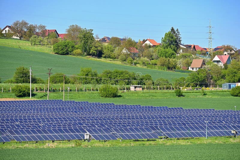 Technology Solar Cell. Solar Panels on the Sky Background. Power Plant ...