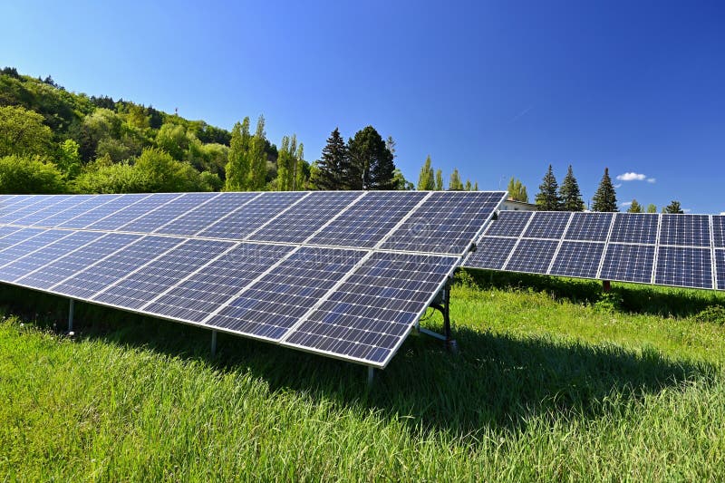Technology Solar Cell. Solar Panels on the Sky Background. Power Plant ...