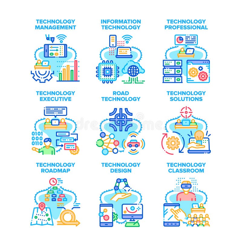 Technology Solution Set Icons Vector Illustrations Stock Vector ...