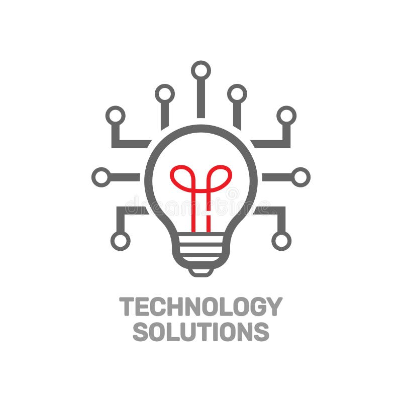 Technology Solutions Icon with Lightbulb Sign. Creative Solution Bulb ...