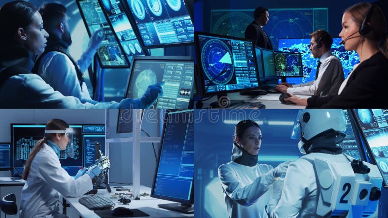 Technology, Space Exploration and Medical Concept. Scientists ...