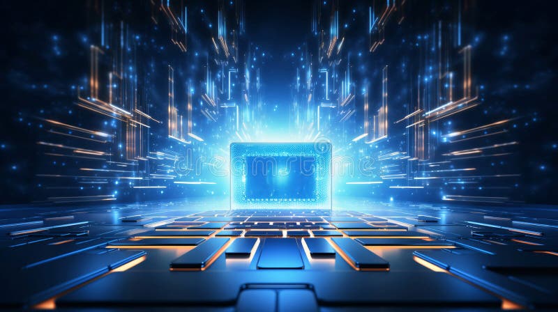 Technology Stock Vector with Blue Electronic Modern Computer Graphics ...