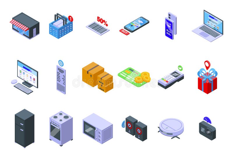 Technology Store Icons Set Isometric Vector. Electronic Mobile Stock ...