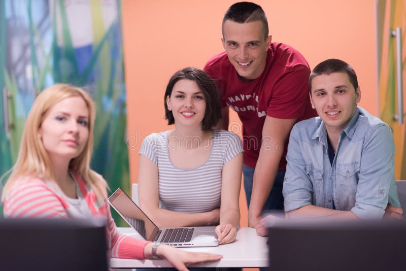 Technology Students Group in Computer Lab School Classroom Stock Photo ...