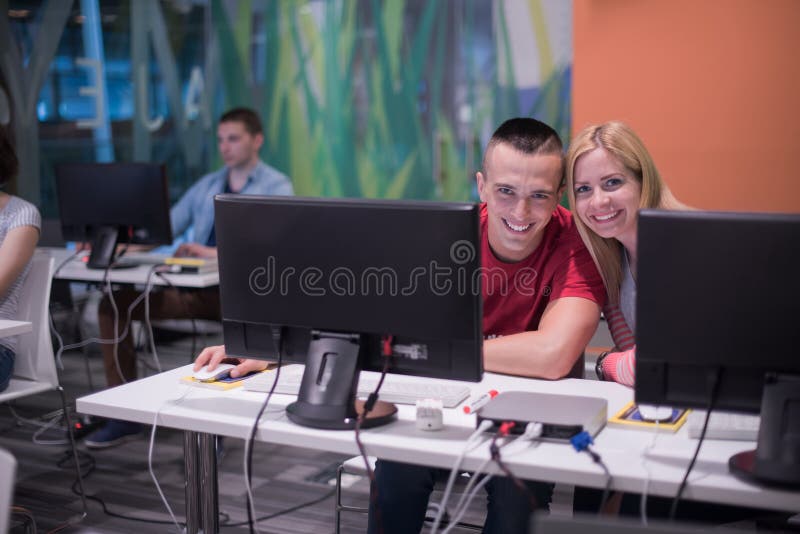 Technology Students Group in Computer Lab School Classroom Stock Photo ...