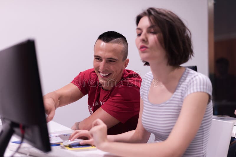 Technology Students Group Working in Computer Lab School Class Stock ...
